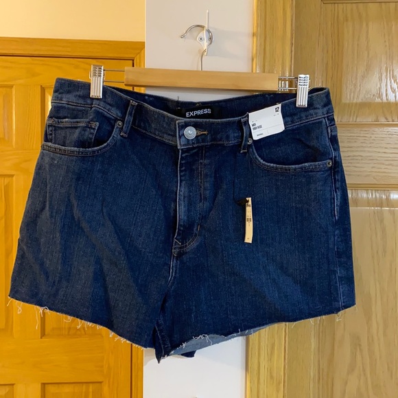 Express | Shorts | Express Midi Waisted Dark Wash Raw Hem Jean Shorts ...